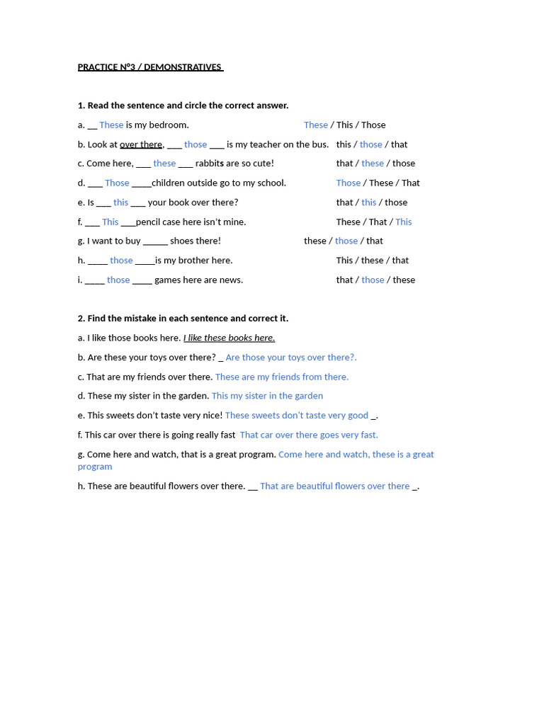 Practice N°2 Demonstratives | PDF