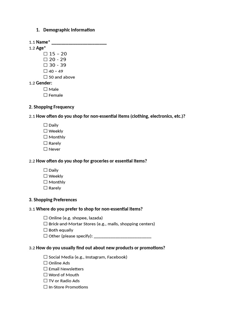 Questionnaire Shopping Habit | PDF