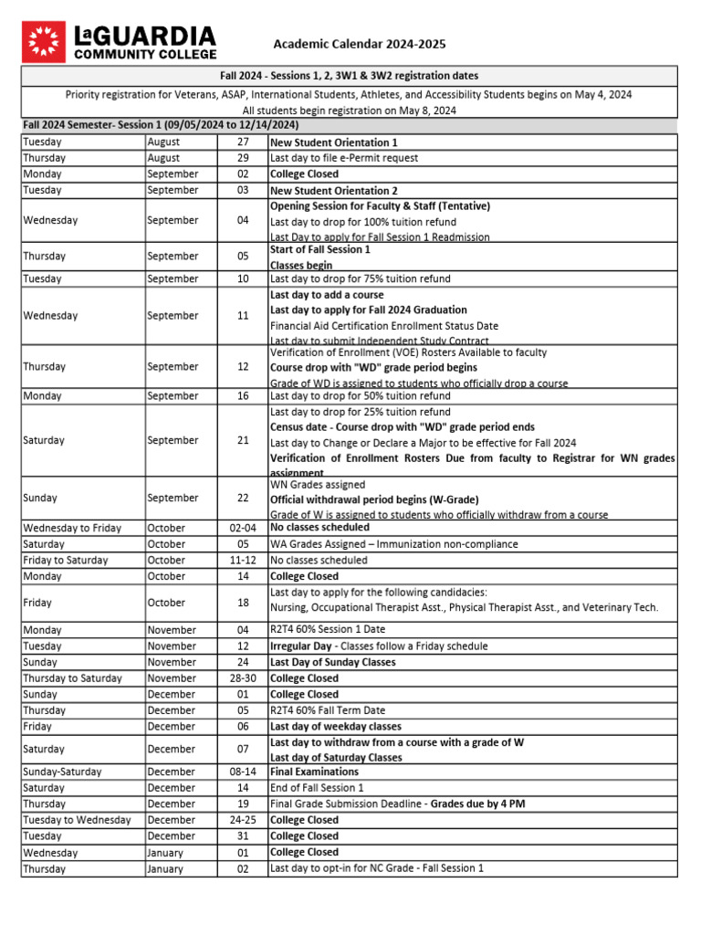 Hunter College Academic Calendar 2024-25 | PDF | Workweek And Weekend ...