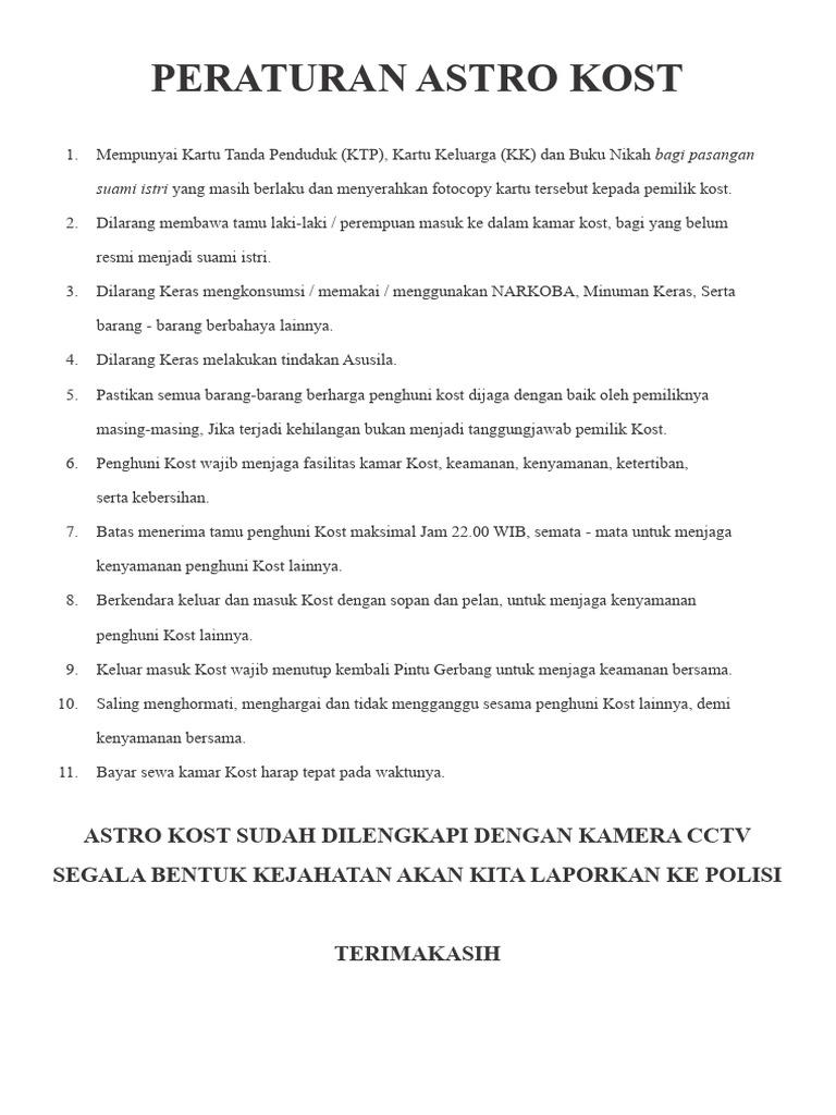 PERATURAN KOST | PDF