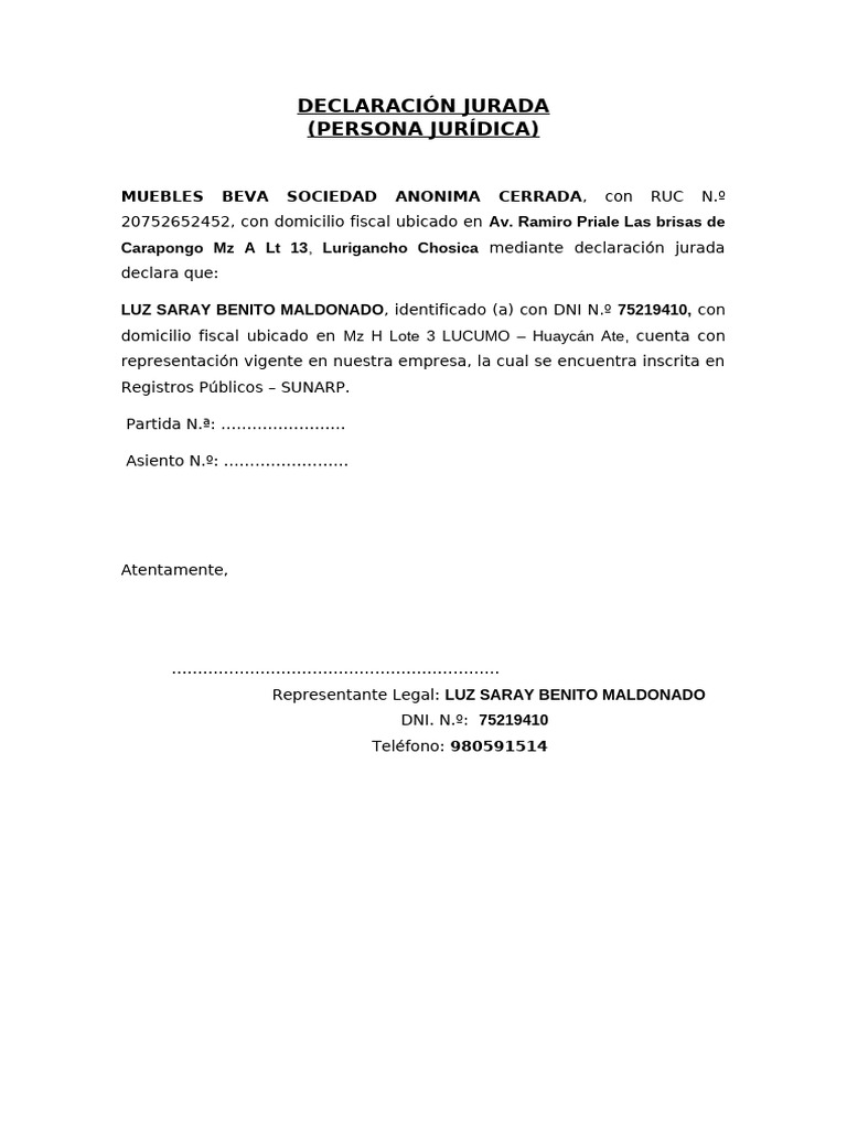 Declaración Jurada | PDF