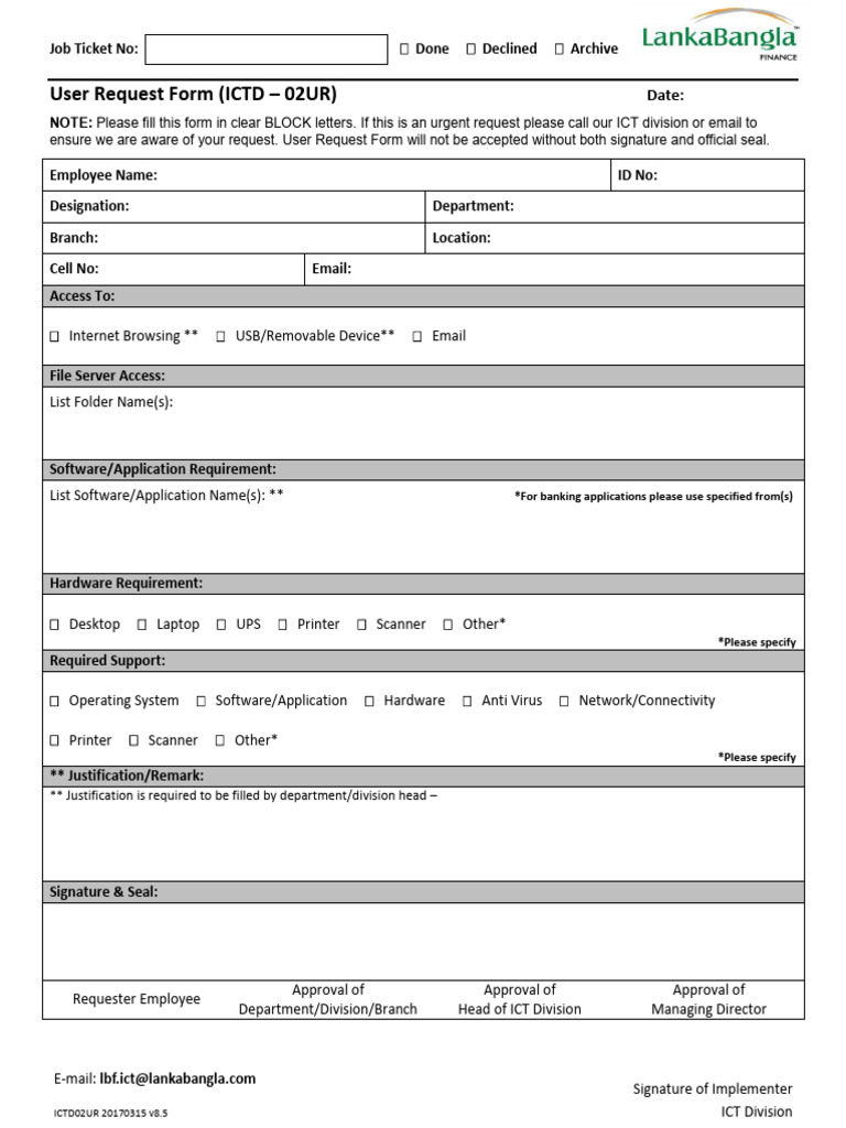 ICTD - 02UR - User Request Form LBFL - v8.5 | PDF ICTD - 02UR - User Request Form LBFL - v8.5 | PDF