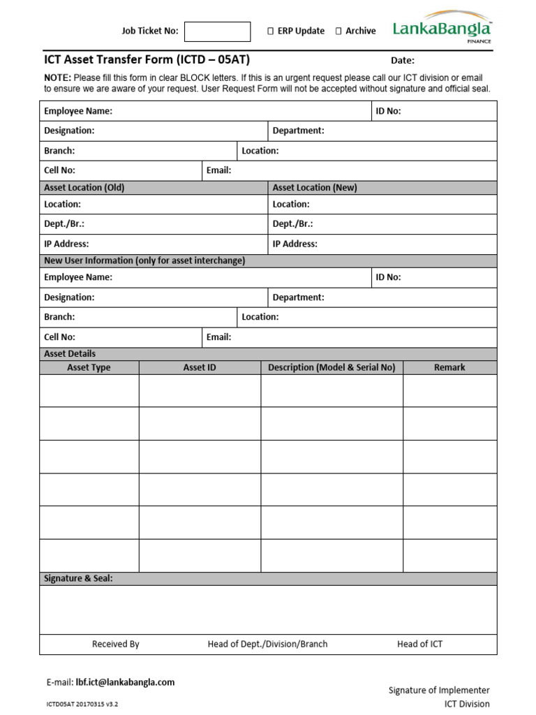 ICTD - 05AT - IT Asset Transfer Form v3.2 | PDF