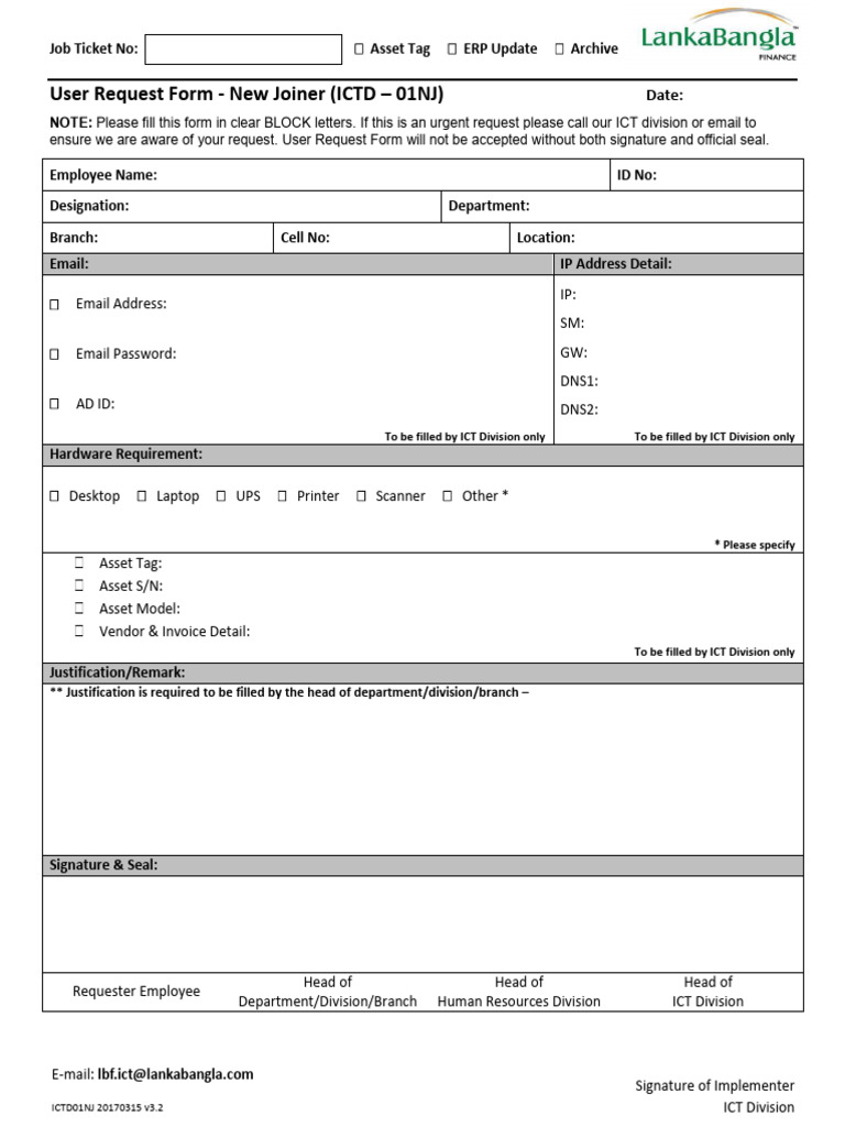 ICTD – 01NJ_User Request Form LBFL_New Joiners_v3.2 | PDF ICTD – 01NJ_User Request Form LBFL_New Joiners_v3.2 | PDF