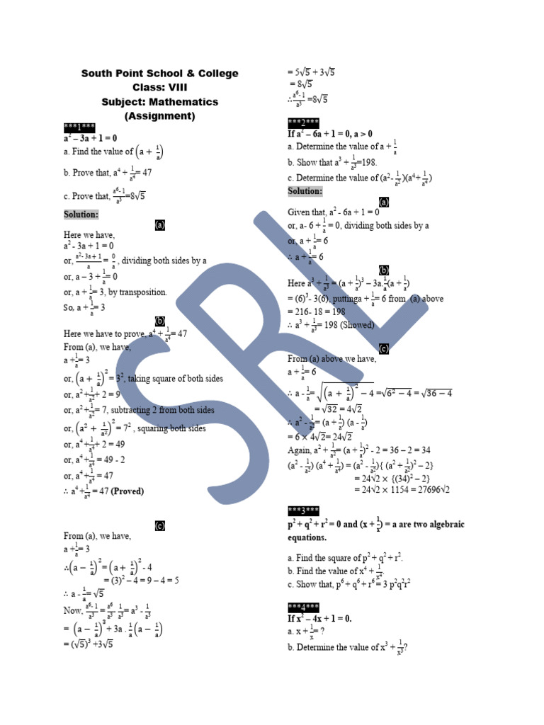 Assignment Chap 4 Class VIII PDF | PDF