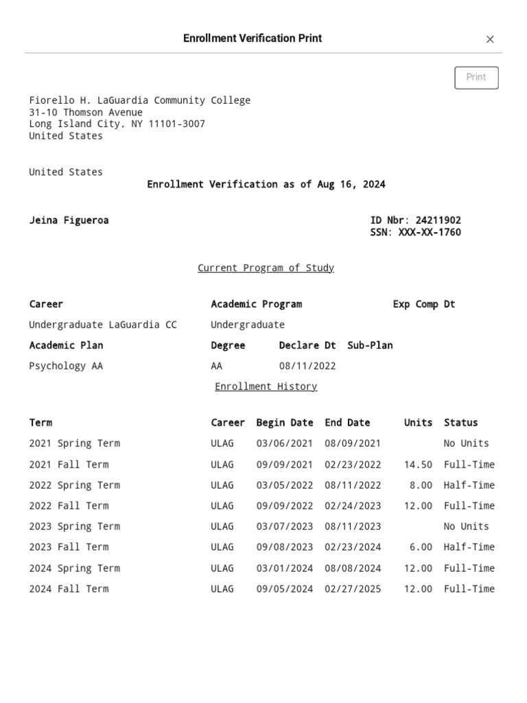 School enrollment verification | PDF