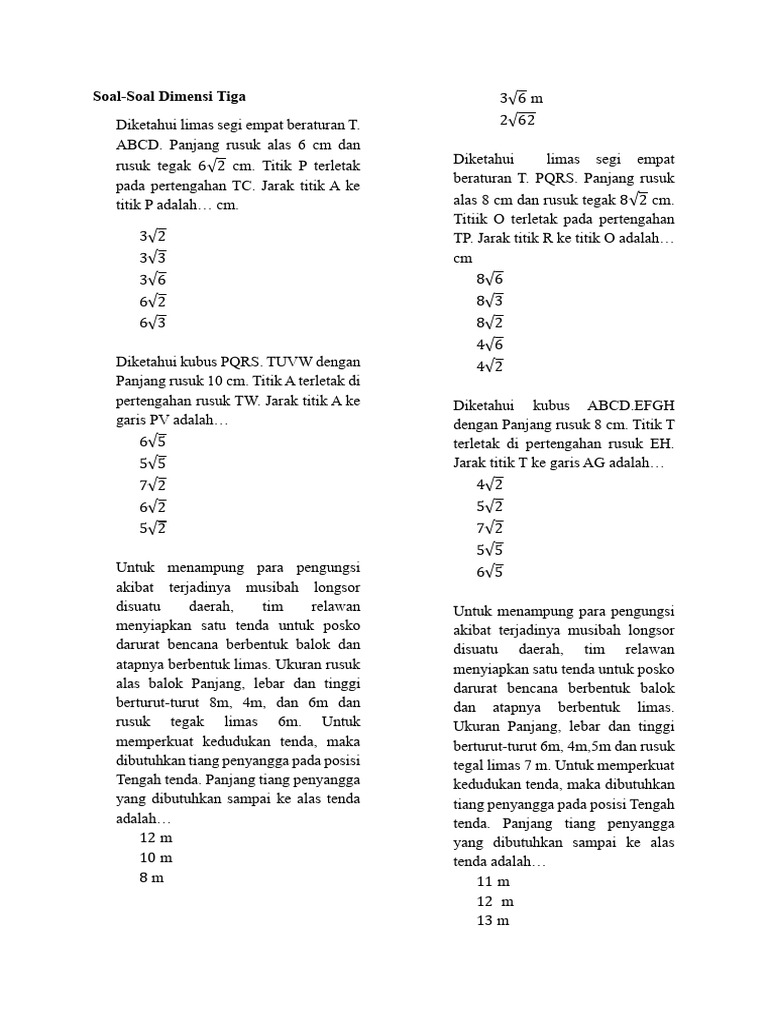 soal-soal dimensi tiga | PDF soal-soal dimensi tiga | PDF
