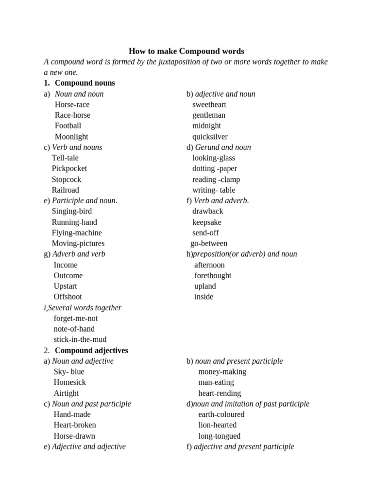 How To Make Compound Words | PDF