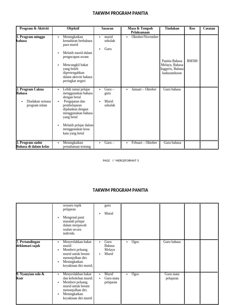 Takwim Panitia | PDF