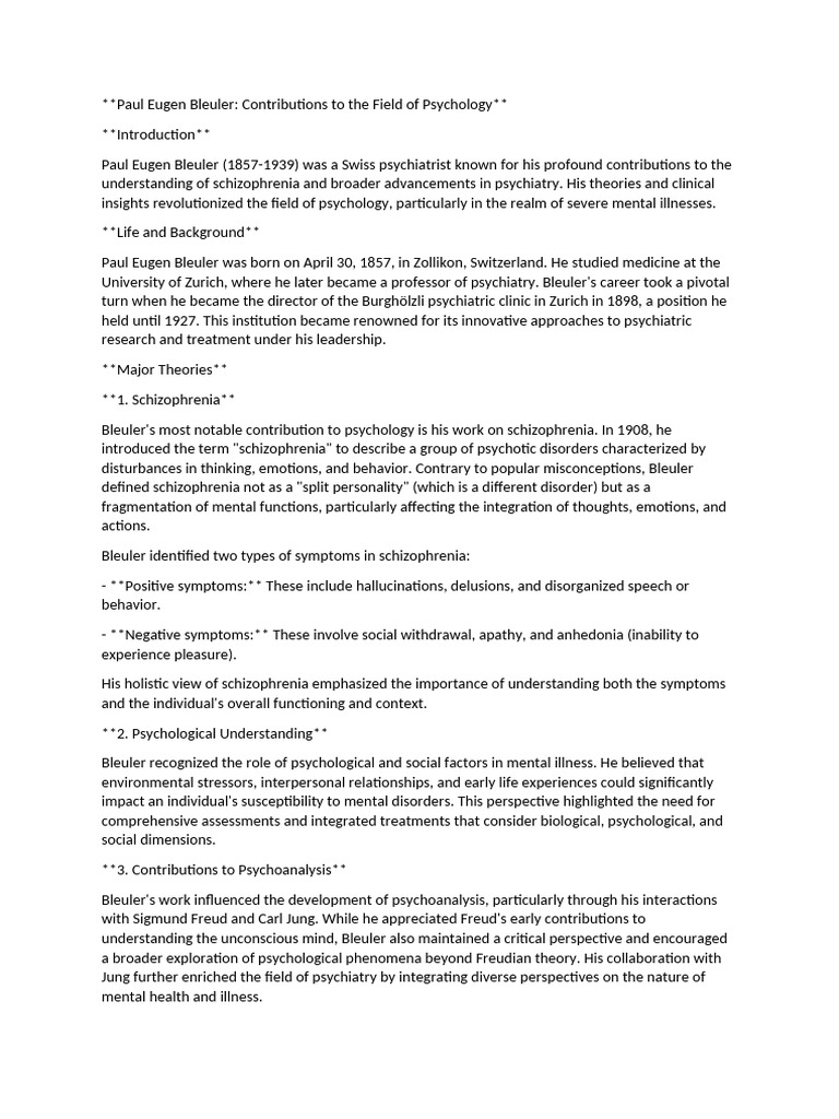 Paul Eugen Bleuler | PDF