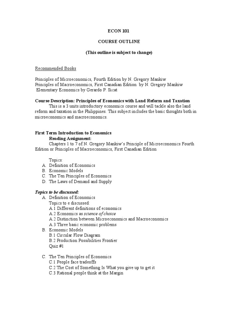 ECON 101 Syllabus | PDF | Supply And Demand | Economics