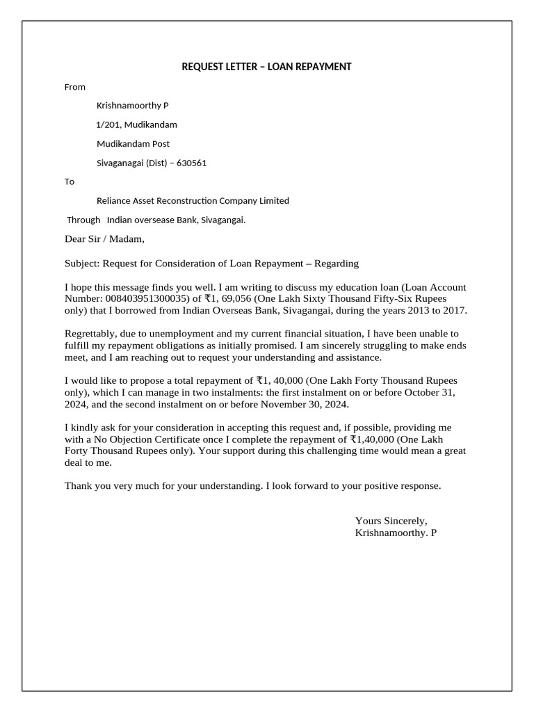Loan Repayment Request Regarding | PDF