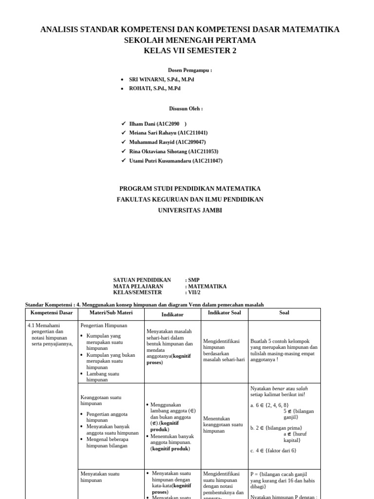 Contoh Analisis SK dan KD FIX | PDF