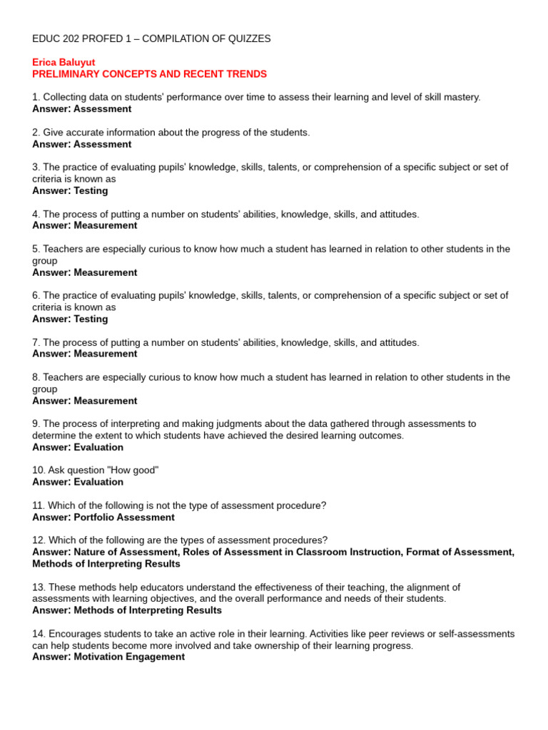 Educ 202 Profed 1 Quizzes | PDF