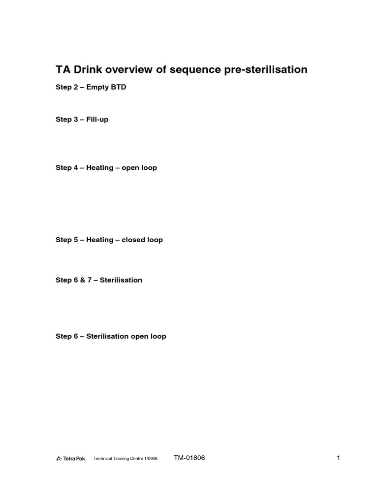 TA Drink Overview of Sequence Pre-sterilisation | PDF