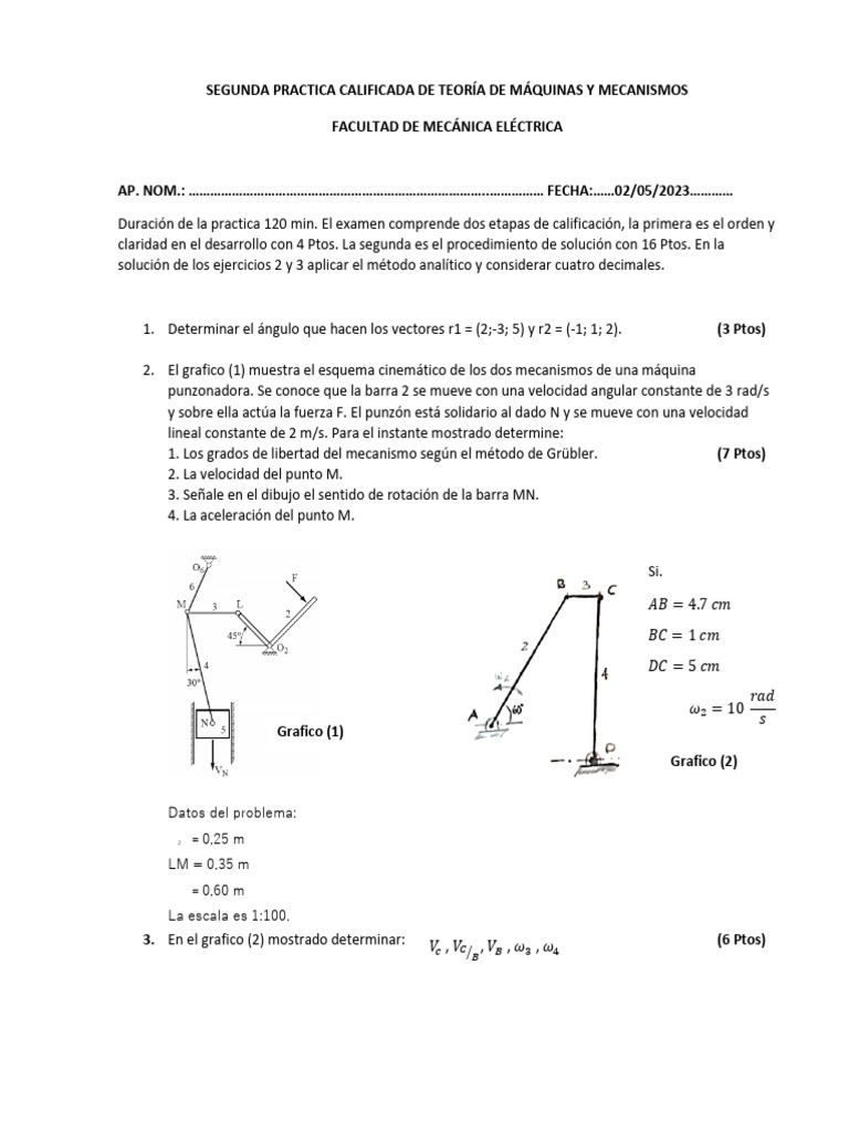 Segunda Practica Calificada de Teoría de Maquinas | PDF