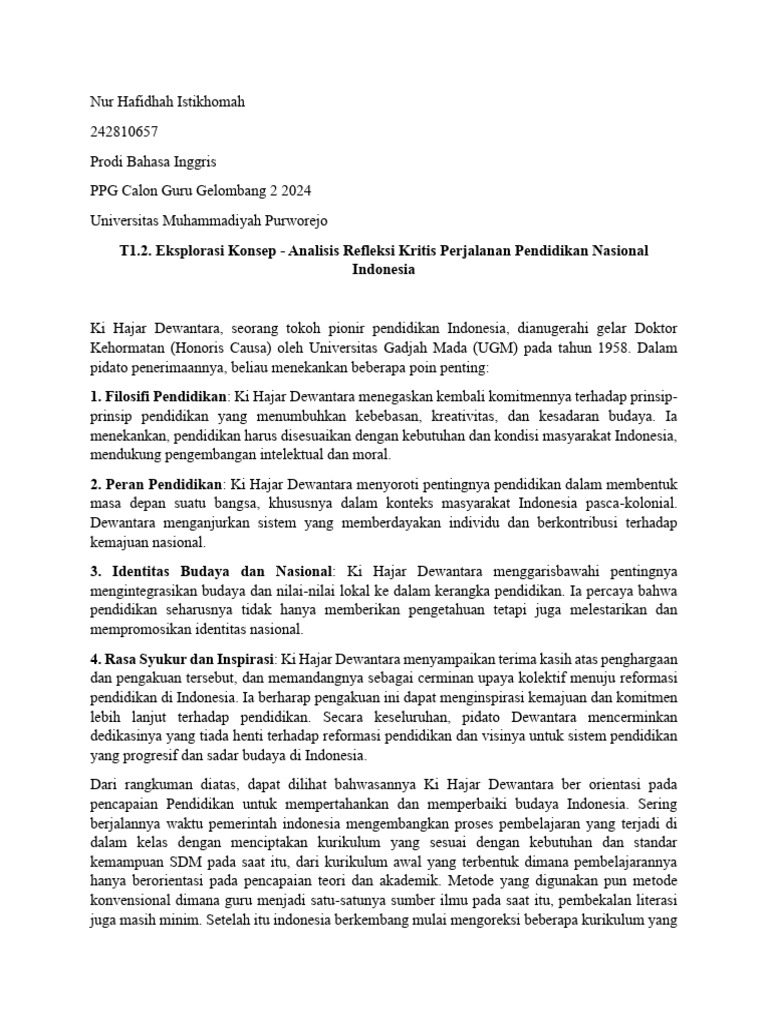 Analisis Refleksi Kritis Perjalanan Pendidikan Nasional Indonesia | PDF