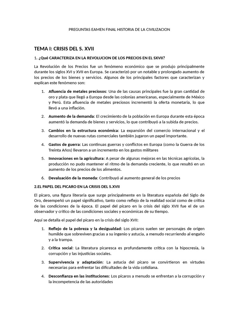 Preguntas Eamen Final Historia de La Civilizacion | PDF