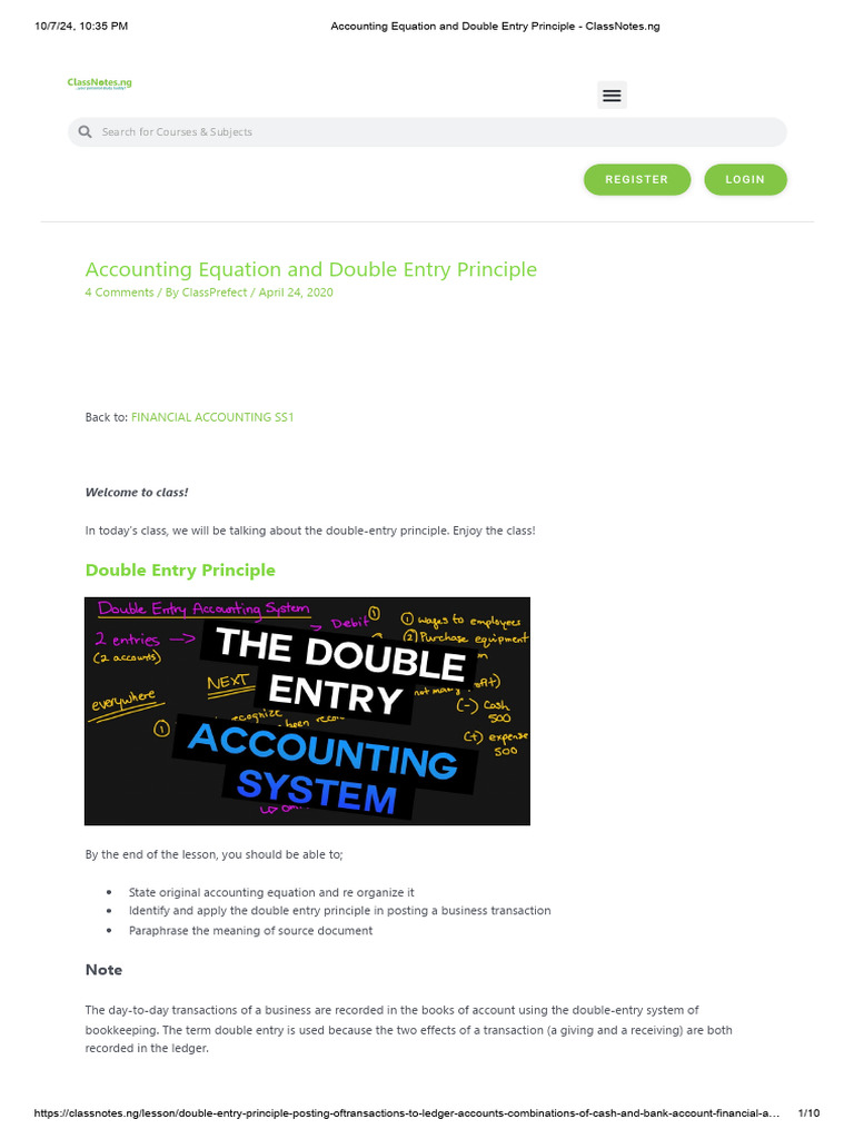 Accounting Equation and Double Entry Principle - ClassNotes.ng | PDF Accounting Equation and Double Entry Principle - ClassNotes.ng | PDF