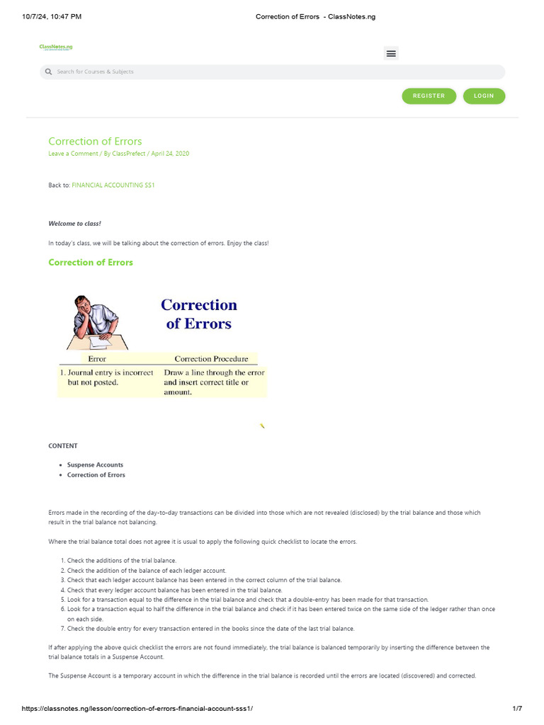 Correction of Errors - ClassNotes - NG | PDF