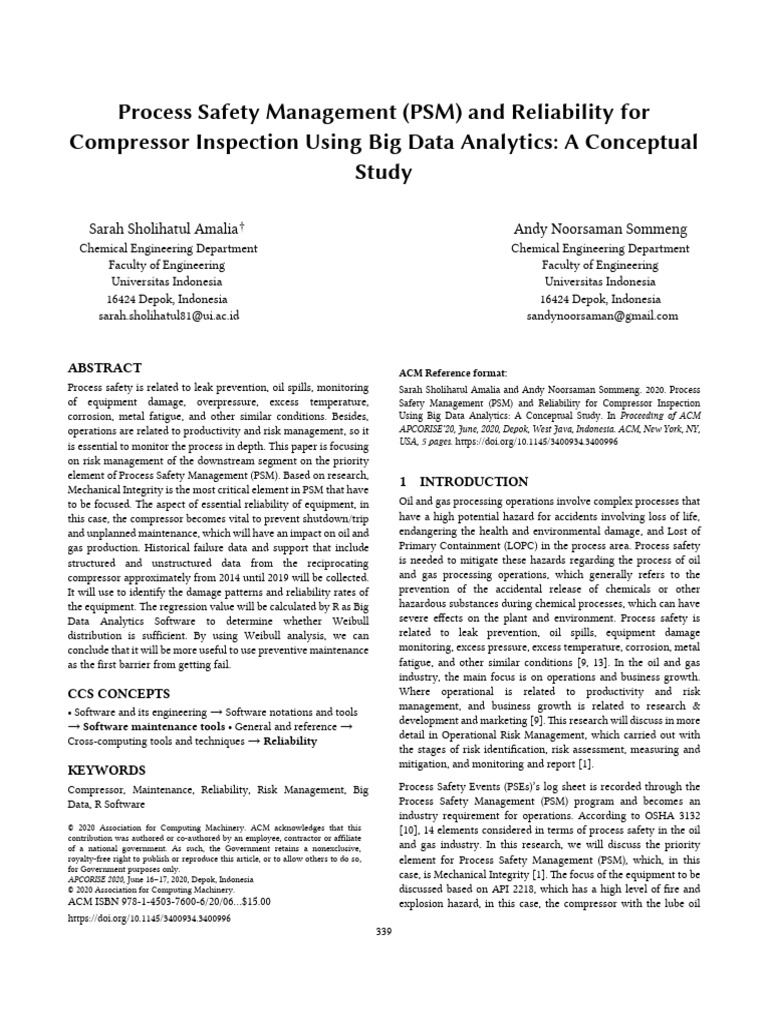 PSM and Reliability For Compressor Inspection Using Big Data Analytics ... PSM and Reliability For Compressor Inspection Using Big Data Analytics ...