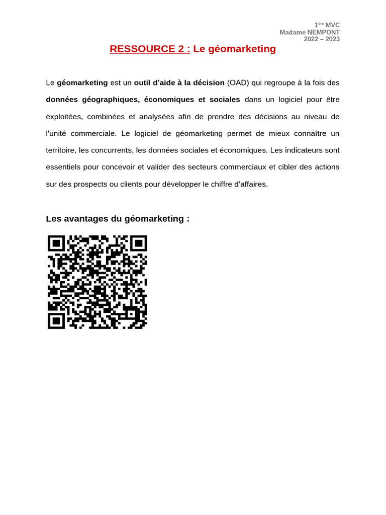 Ressource 2 - Géomarketing | PDF