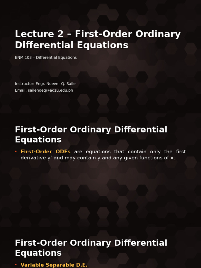 02 First Order Ordinary Differential Equations | PDF