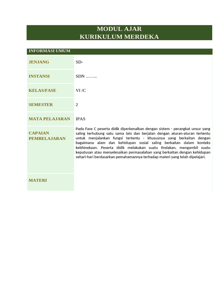 Modul Ajar IPAS Kelas VI Semester 2 | PDF