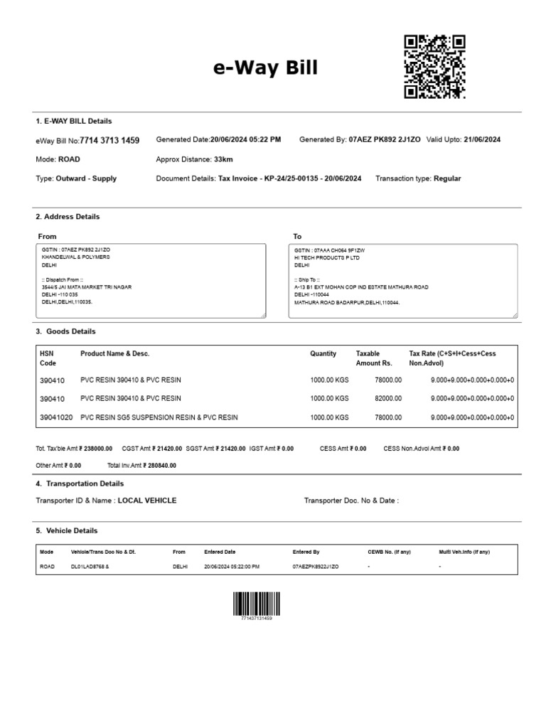 E-Way Bill No. 00 | PDF