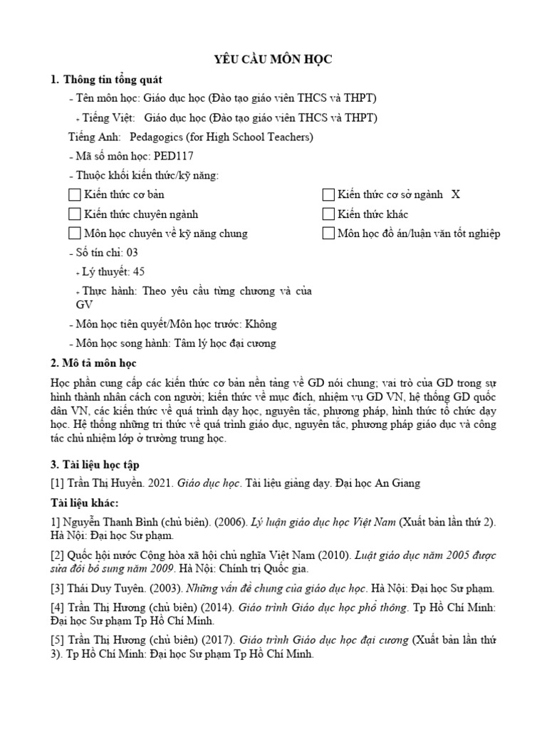 Yeu Cau Mon Hoc GDH - 21-22 | PDF