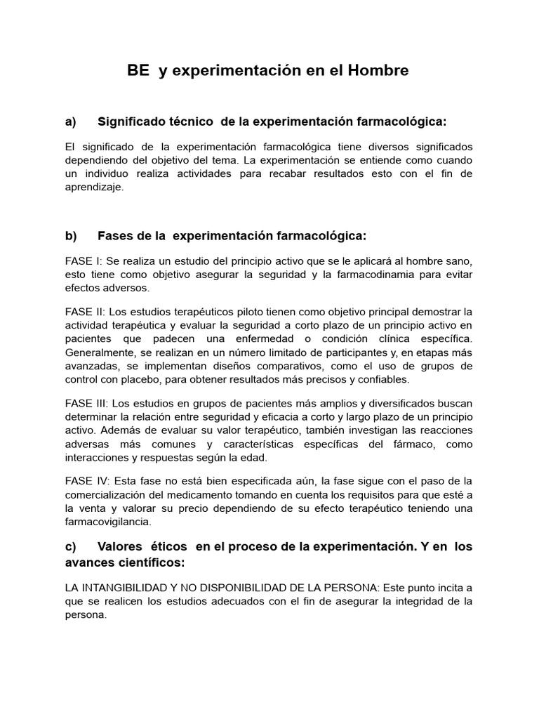 Ética y Fases de Experimentación Humana | PDF | Ensayo clínico | Salud ...