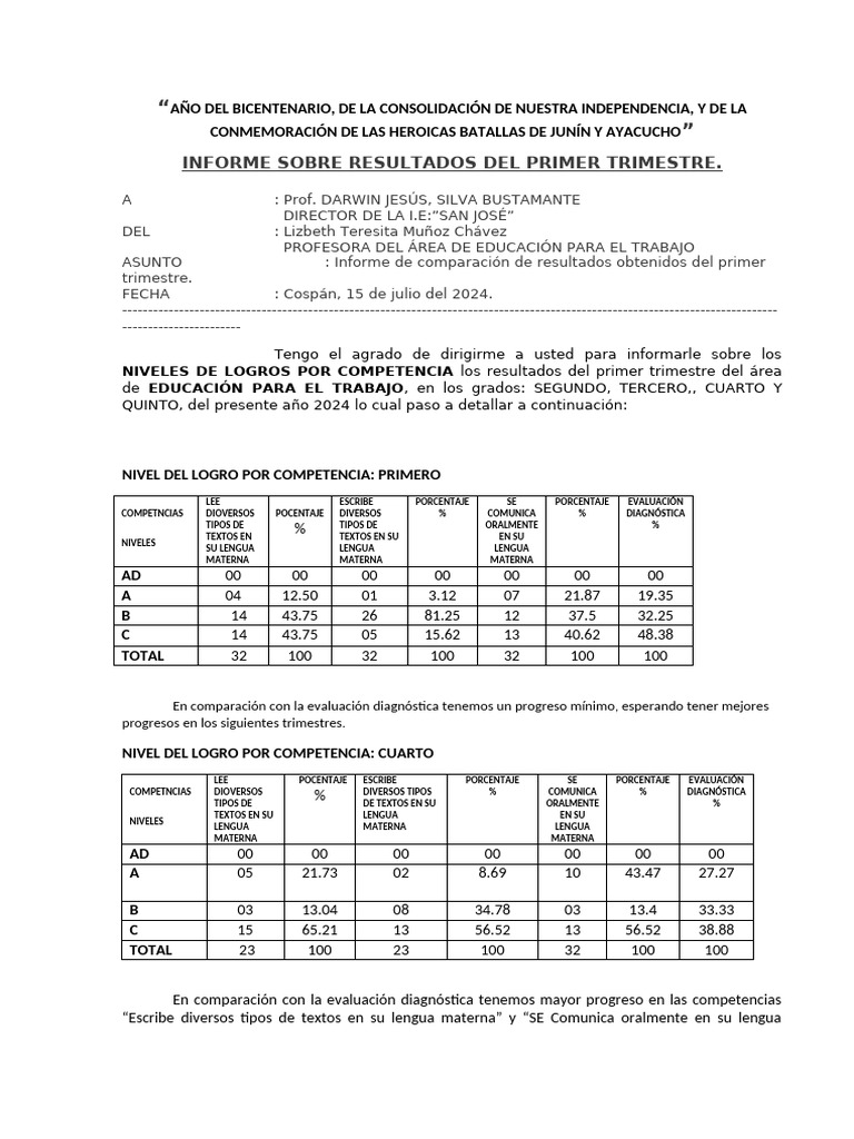 CUADROS DE COMPARACION RESULTADOS OBTENIDOS 2024 | PDF