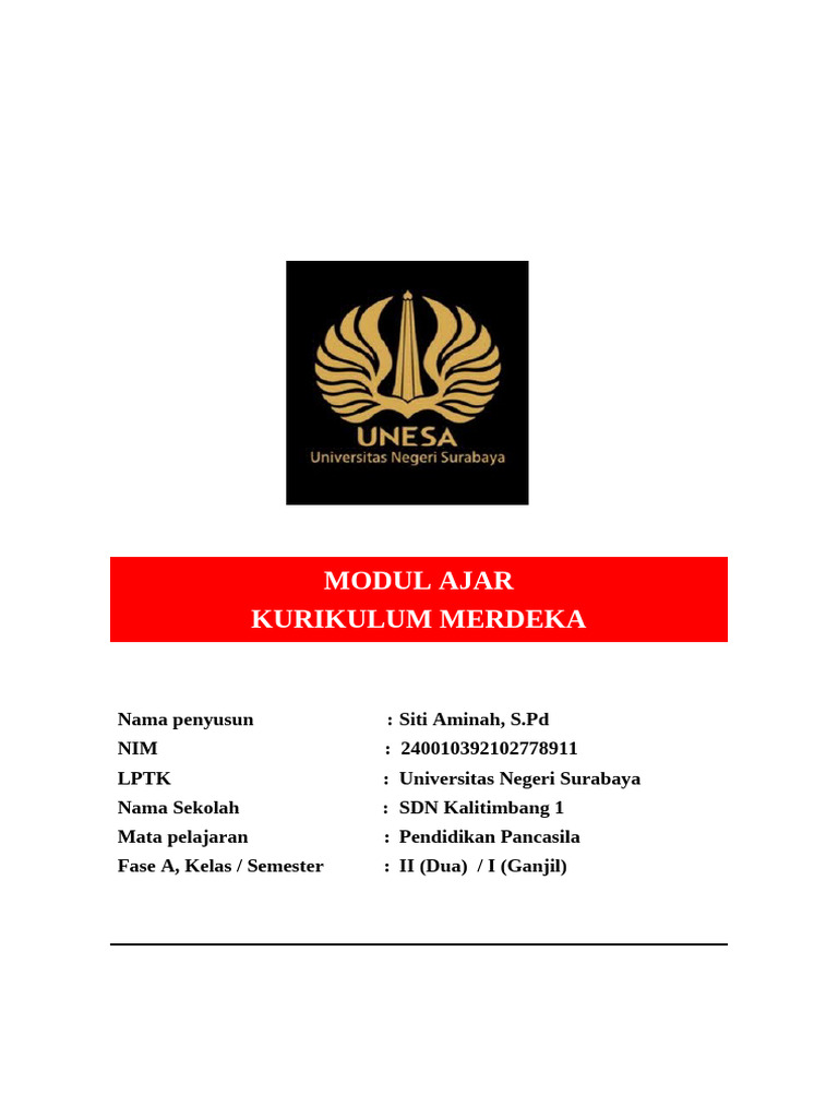 Modul Ajar PKN Kls II SMT UNESA.1 | PDF