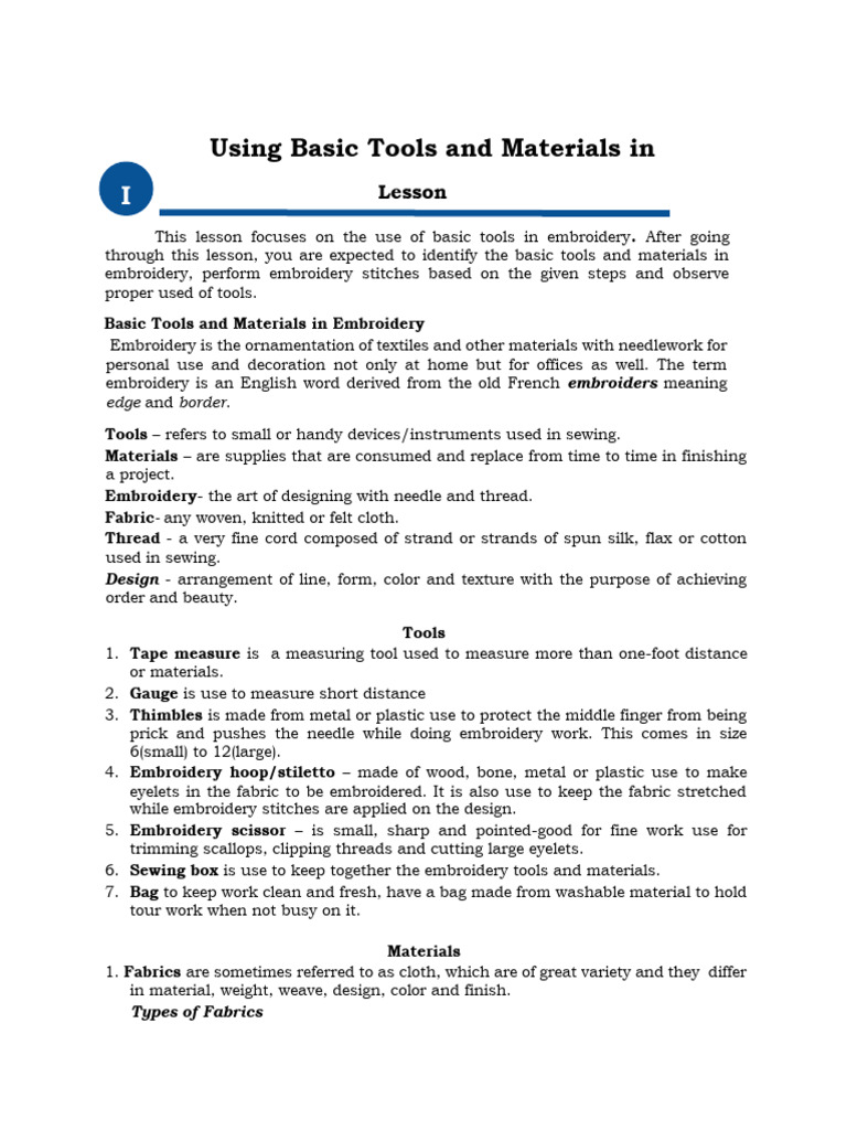 Using Basic Tools and Materials I1 | PDF | Embroidery | Yarn