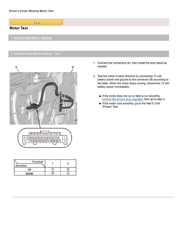 Drivers Power Window Motor Test 2648 | PDF
