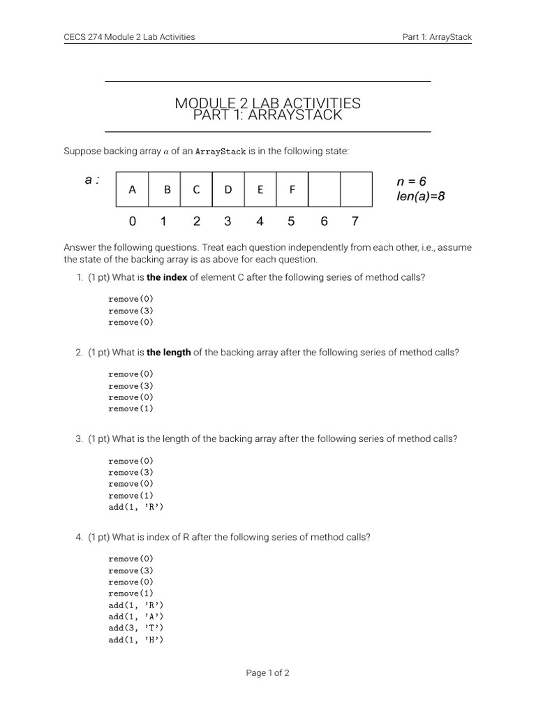 CECS 274 Module 2 Lab Activities - Part 1 | PDF