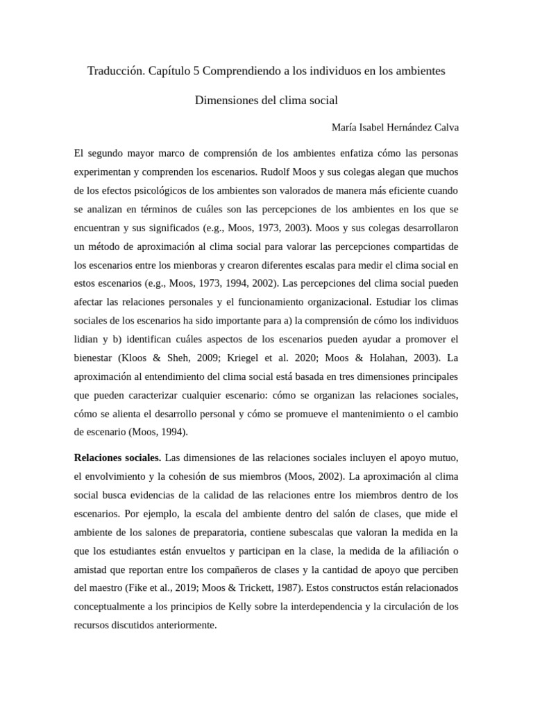 Traducción. Dimensiones Del Clima Social | PDF | Desarrollo personal ...