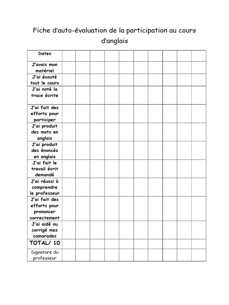 Fiche Auto Eval | PDF