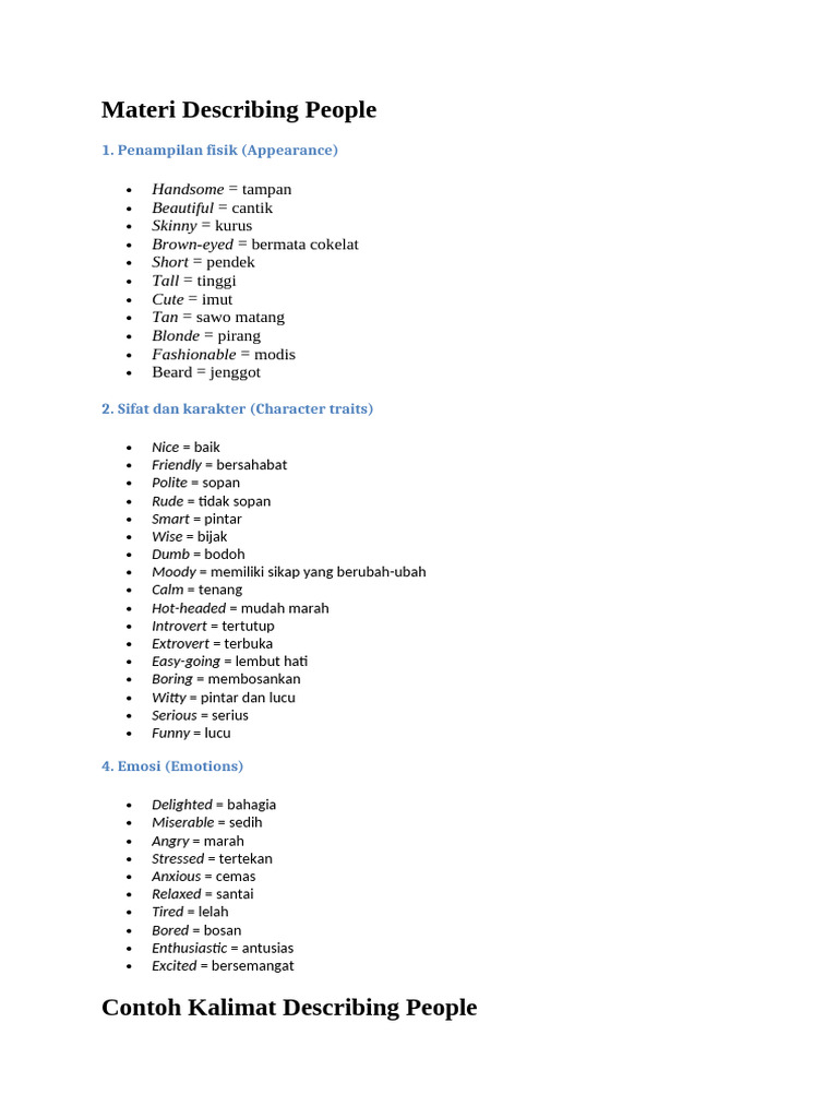 Materi Describing People | PDF | Personality Traits | Psychological ...