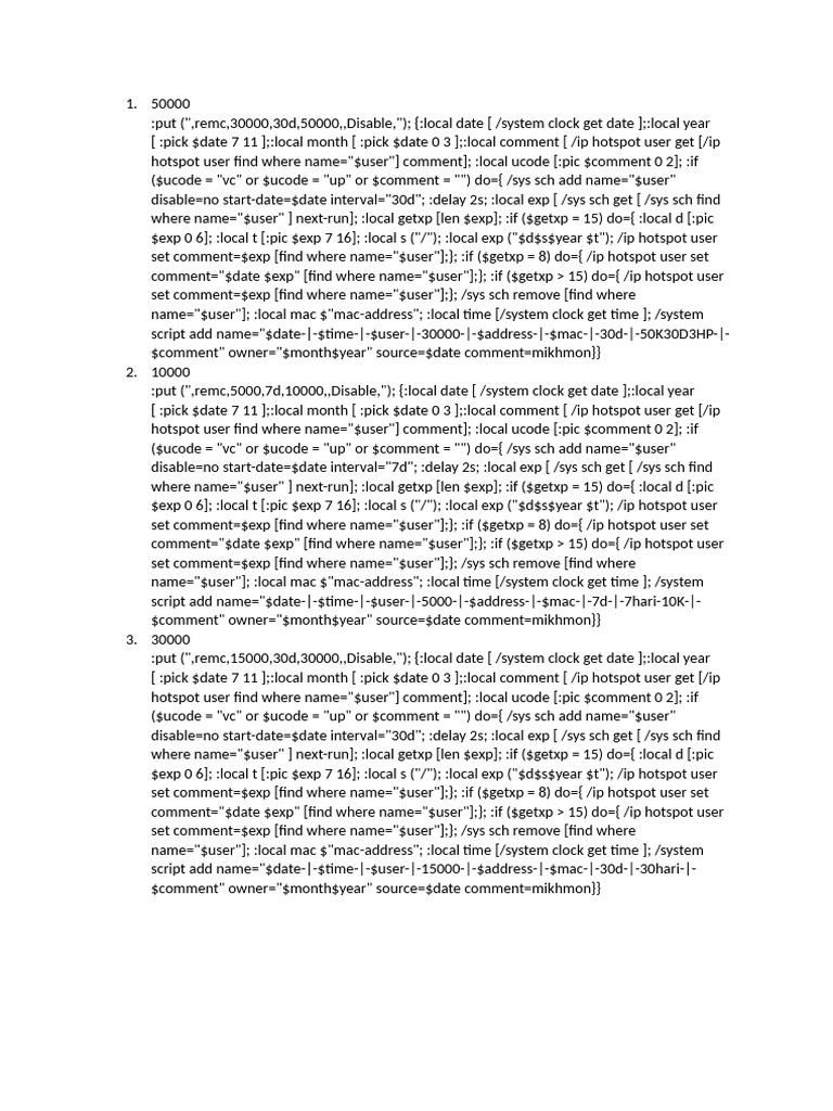 Skrip Mikhmon 30d-7d-30d | PDF