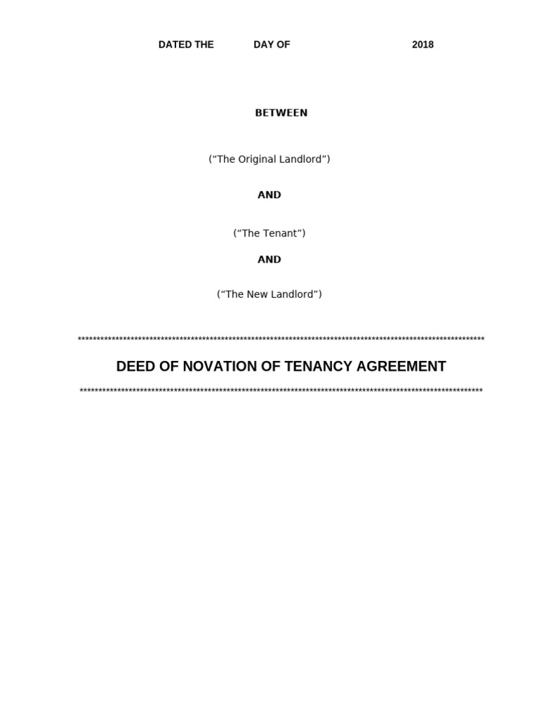 Deed of Novation of Tenancy Agreement | PDF