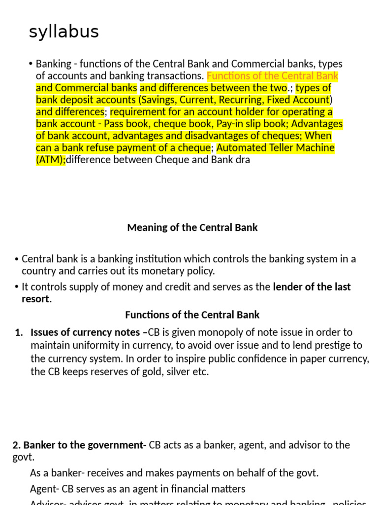 Ch-7 Banking and Bank Transactions | PDF