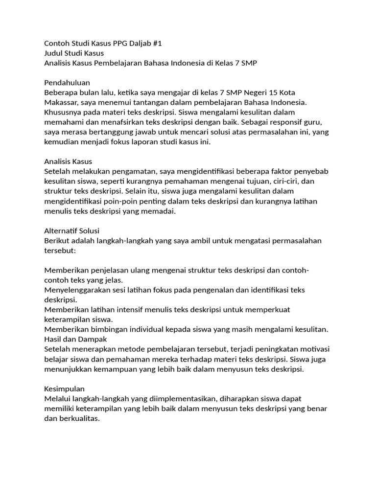Contoh Studi Kasus PPG Daljab | PDF