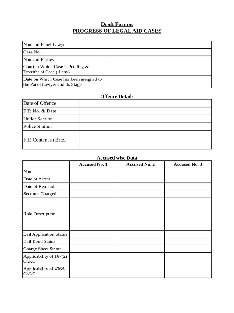 2. Draft Format for Monitoring Legal Aid Cases | PDF