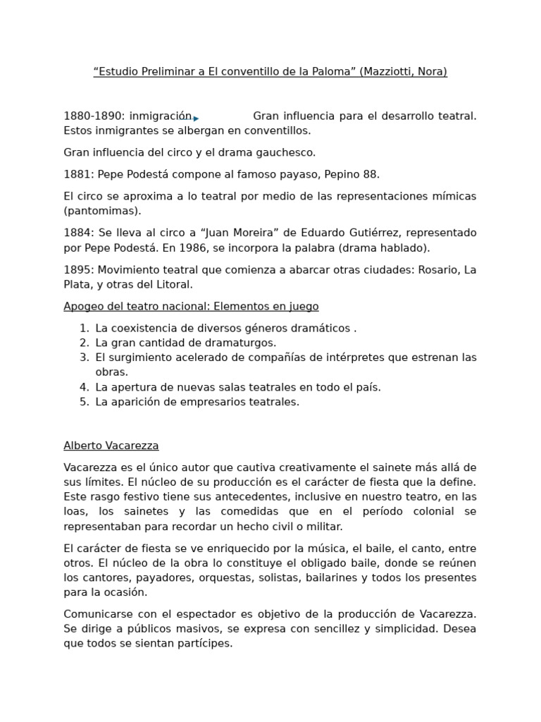 Estudio Preliminar - El Conventillo de La Paloma | PDF