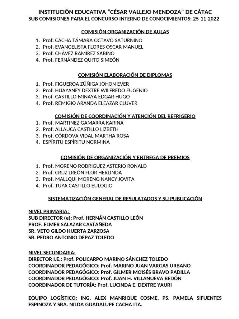 COMISIONES CONCURSO 25-11-2022 | PDF