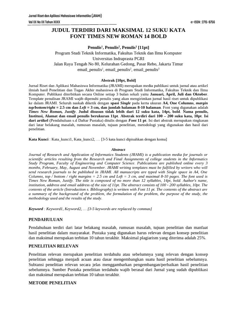 Template Penulisan Artikel JRAMI Rev 2023 | PDF