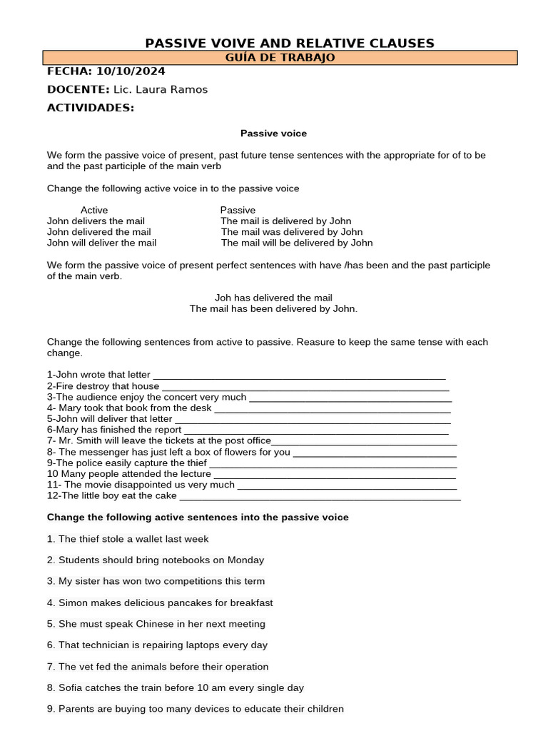 Passive Voice and Relative Pronouns | PDF