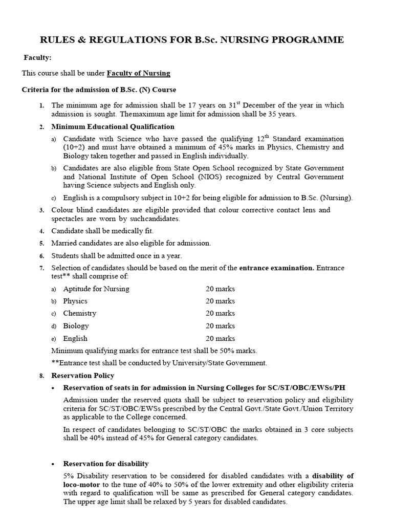 Bscnur Rules | PDF | University And College Admission | Nursing