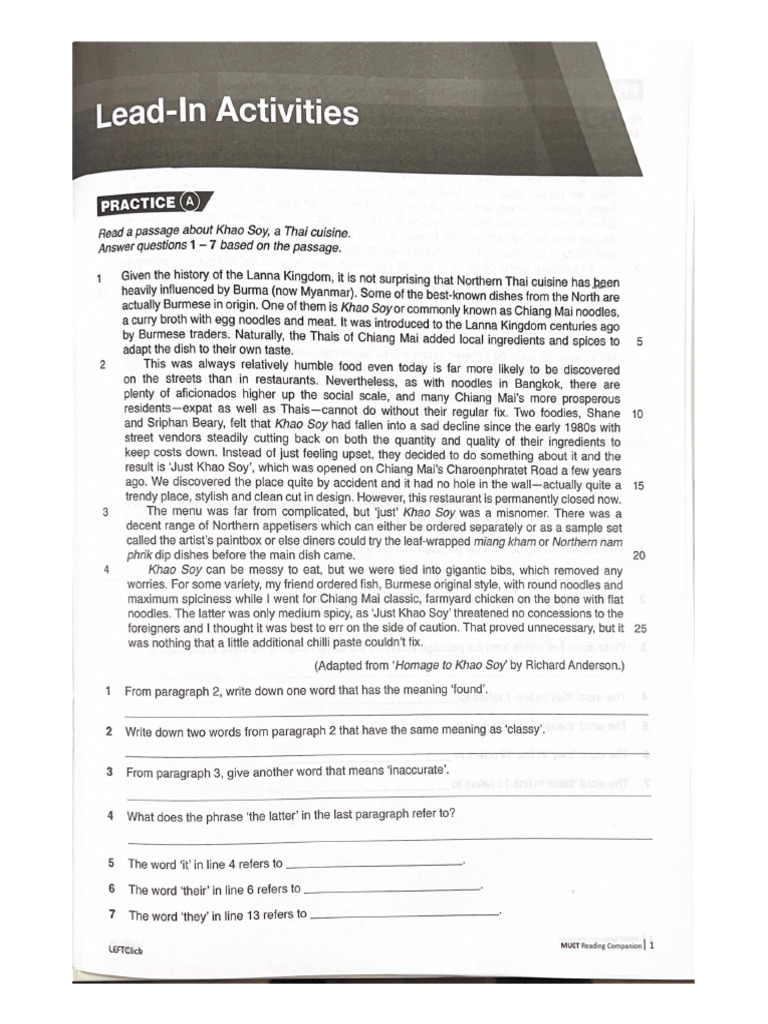 Lead-In Activities ans | PDF